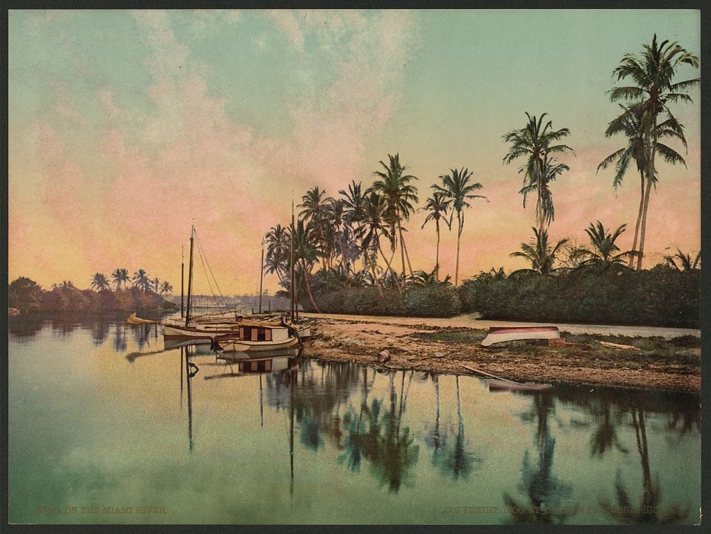 On the Miami River 1900. Vintage photo postcard reprint