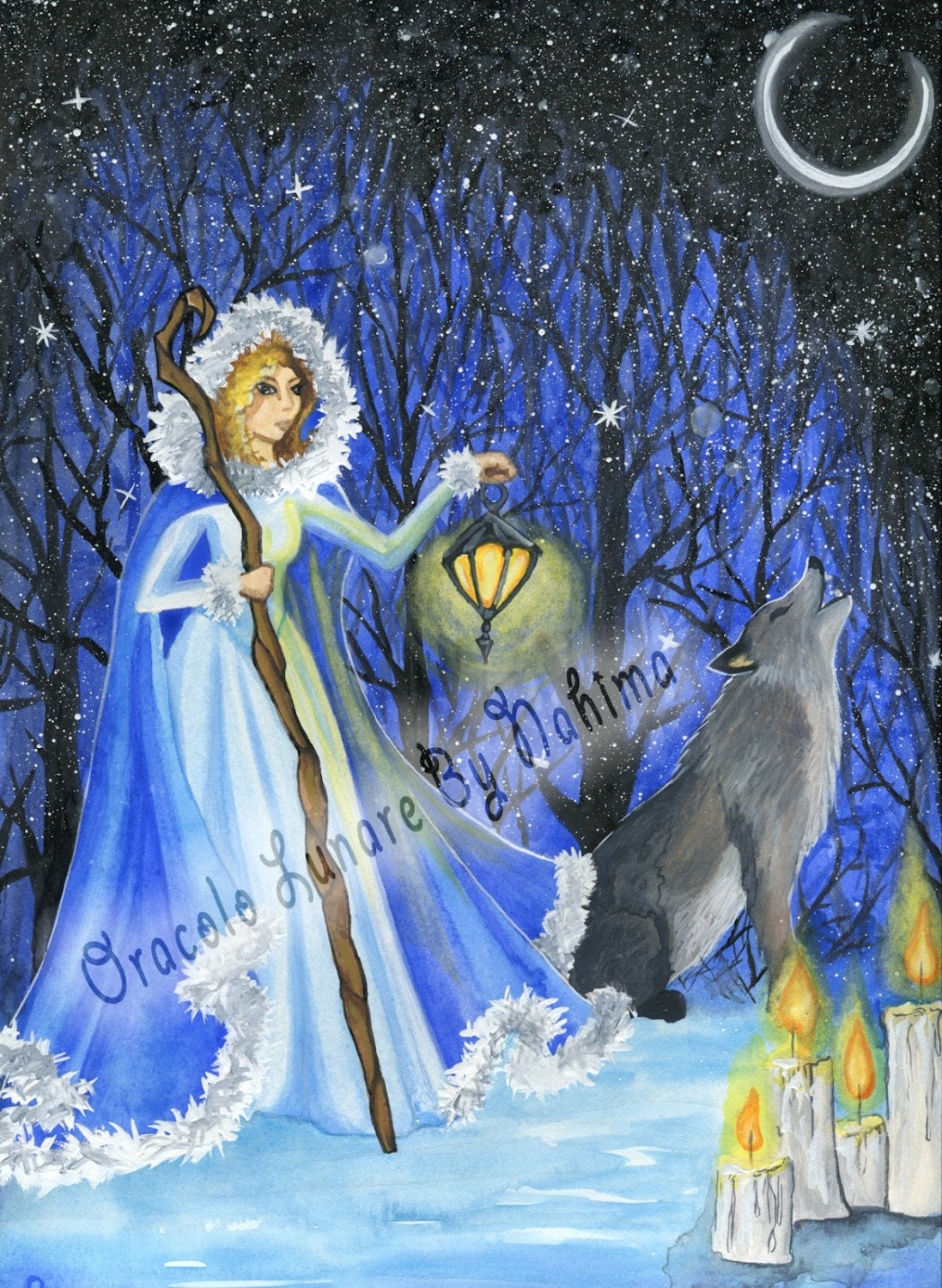 Winter Solstice Yule Goddess of Winter Wolf Print from