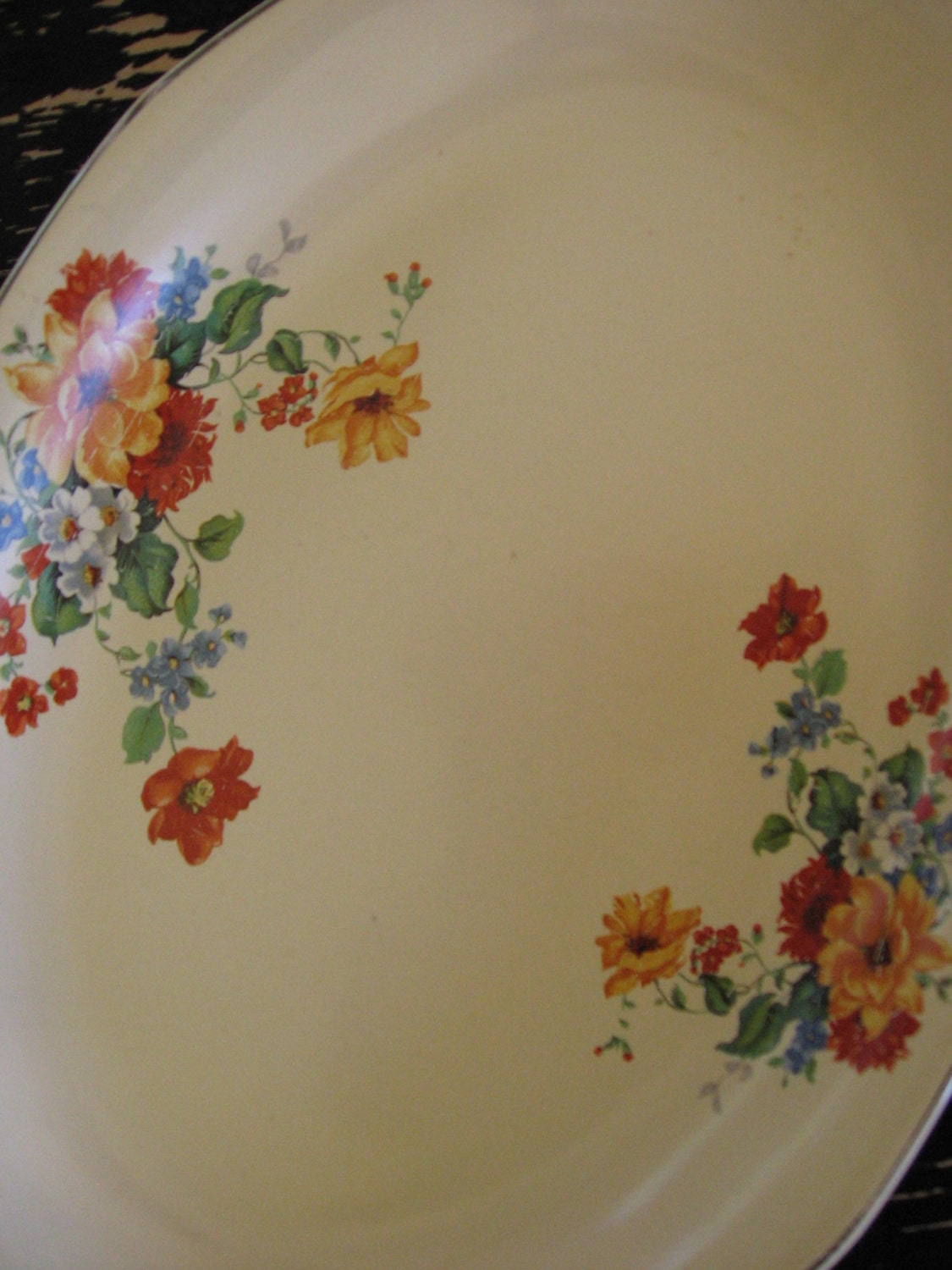 Vintage Ceramic Cream Colored Platter 11″ Floral Decal Gold Rim Orange ...