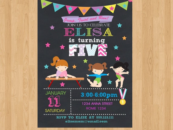 Gymnastic Birthday Invitation Chalkboard By Lovelydesings On Etsy
