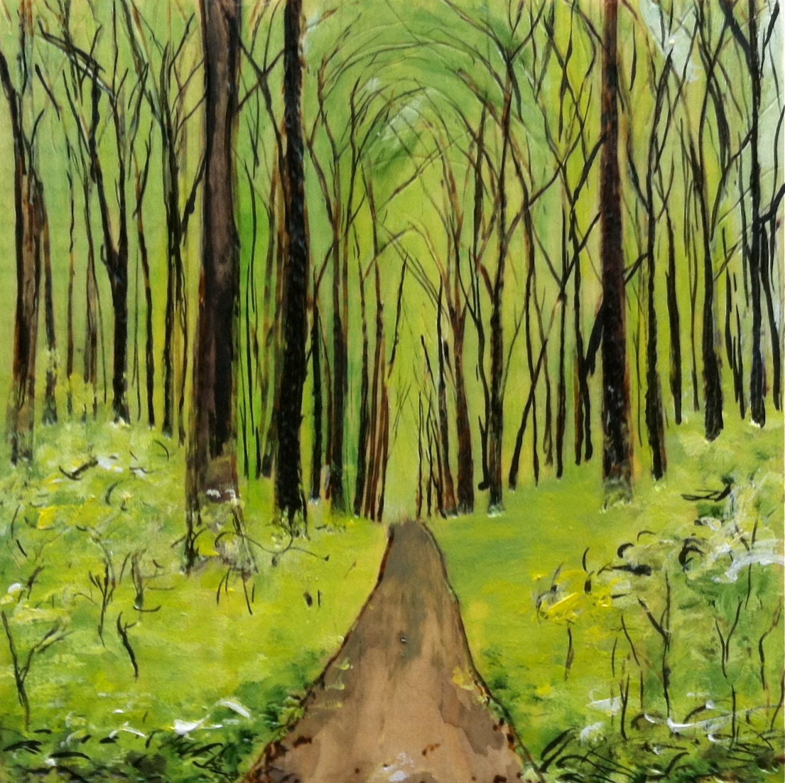 Wood burning and Acrylic Green Forest Painting by AlyssaSurabian