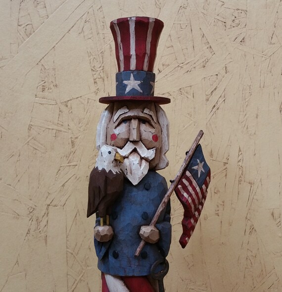 Twirly Uncle Sam Primitive Folk Art Wood Carving