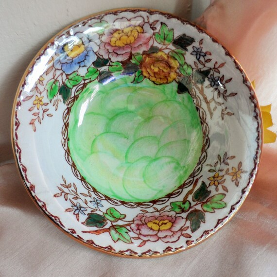 MALING Pottery Vintage China Peony Rose Sweet Trinket Pin