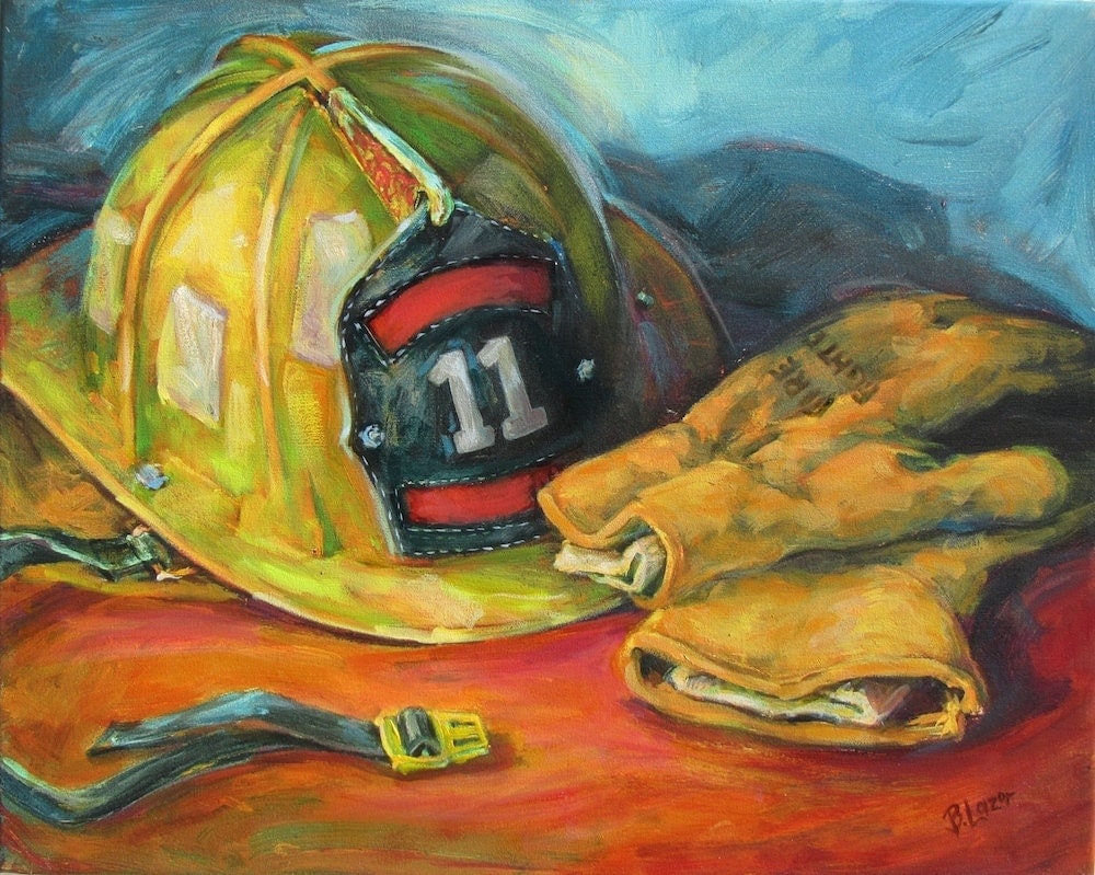 TRADITION 3 personalized hand painted firefighter canvas