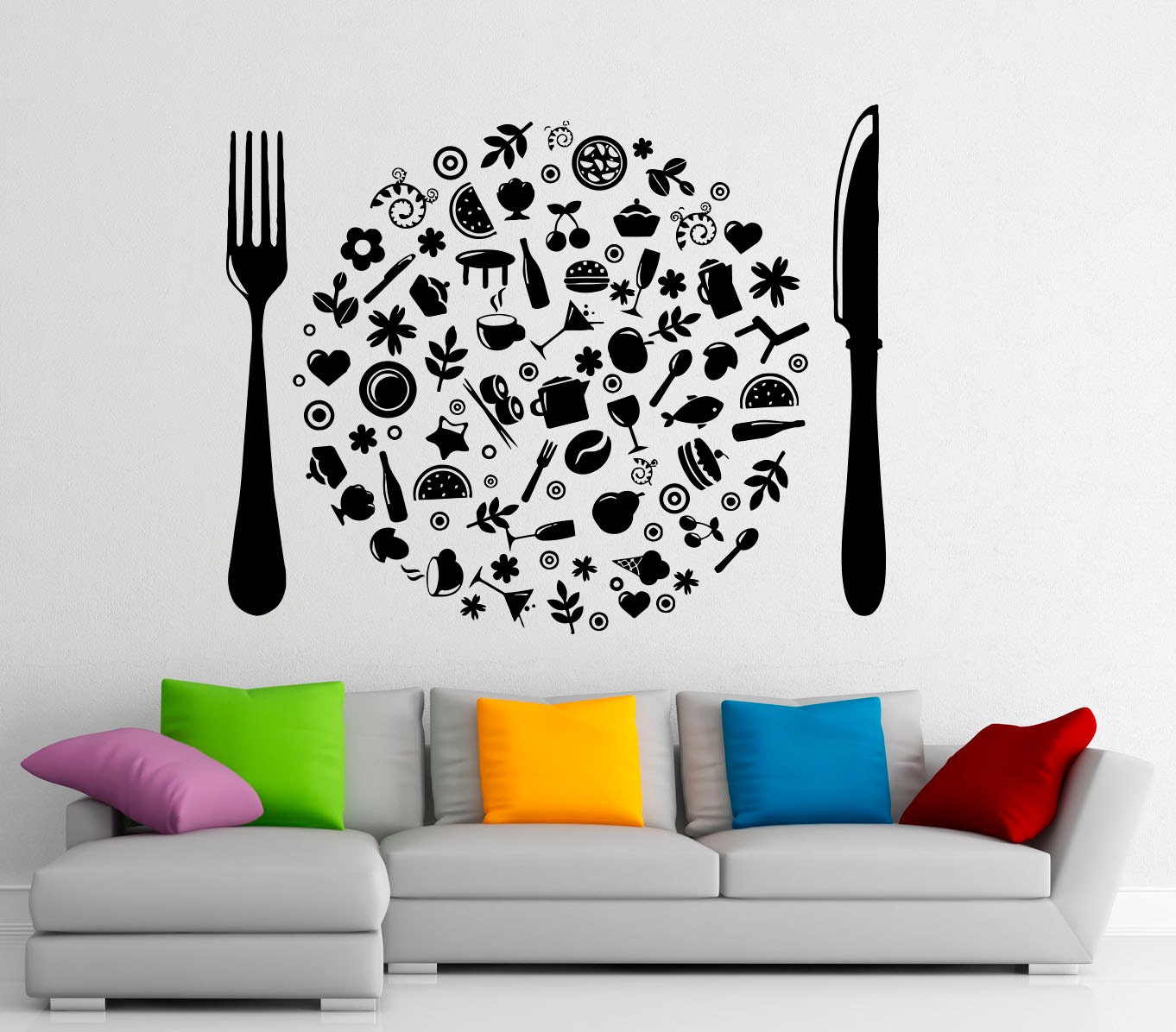 Cutlery Wall Vinyl Decal Food Stickers Cafe Art Interior
