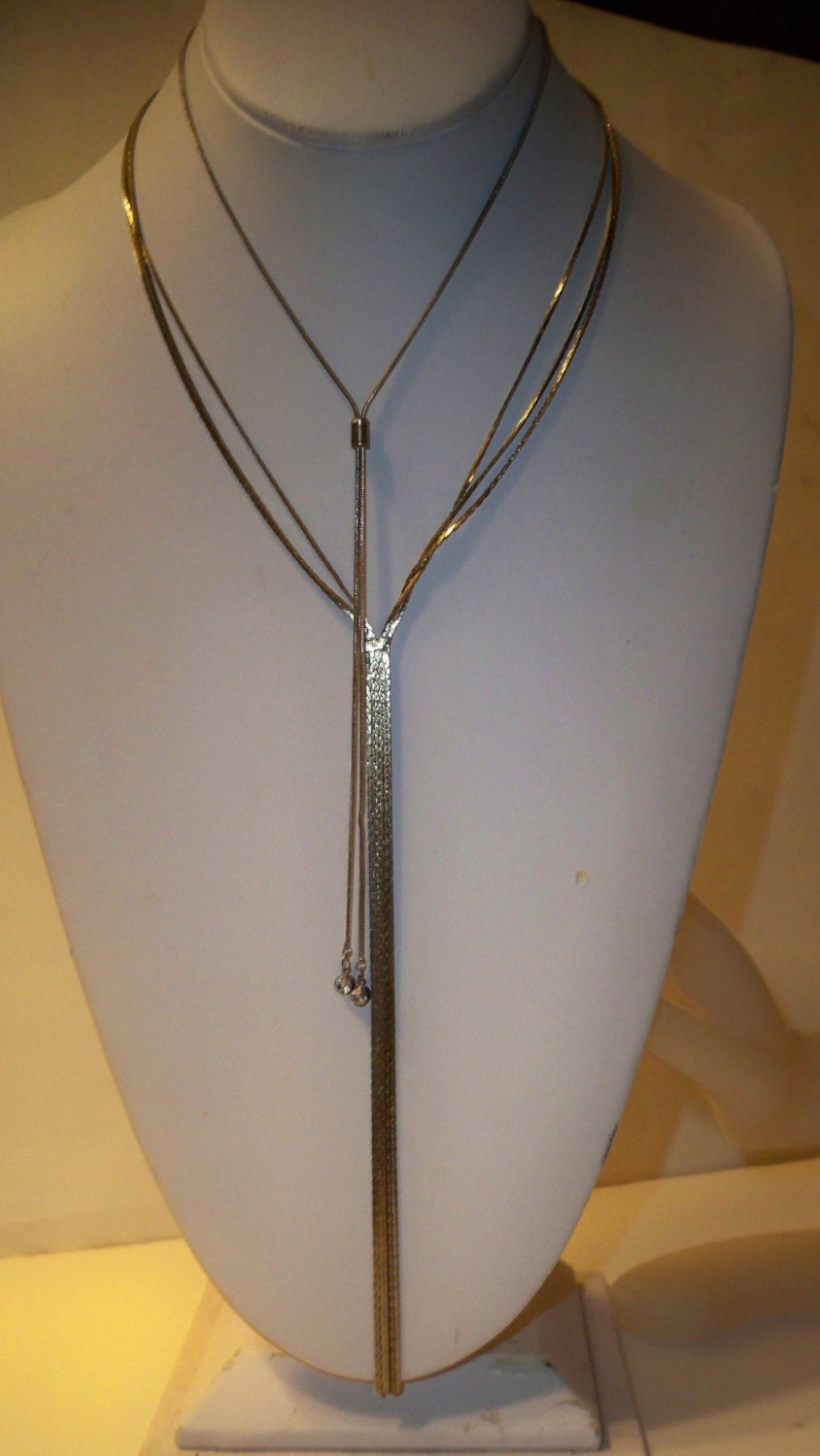 2 Lariat Necklaces Vintage Gold and Vintage Silver Chain Lariat ...