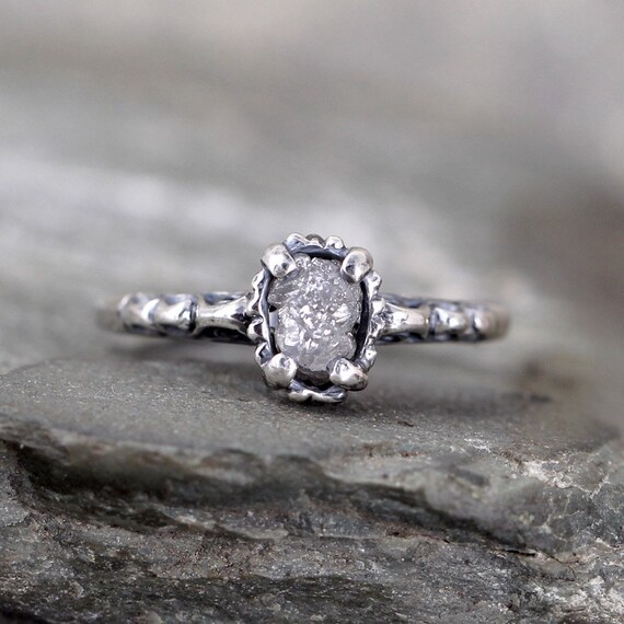 Raw Diamond Ring Sterling Silver Filigree Ring by ASecondTime