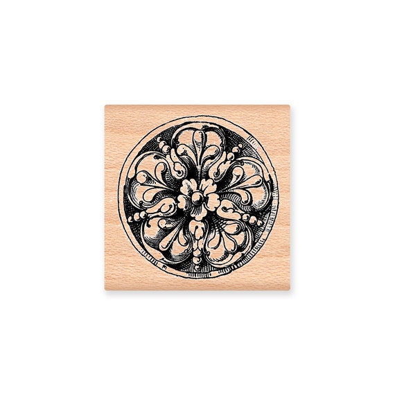 VINTAGE MEDALLION-wood Mounted Rubber Stamp 45-06