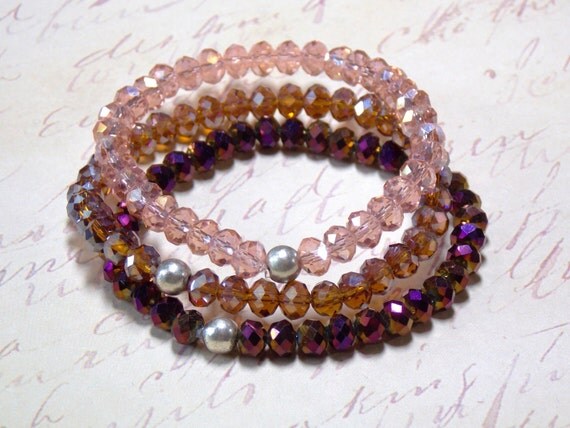 Items similar to Crystal Bracelet Stack, Set of 3 Bracelets, Boho ...