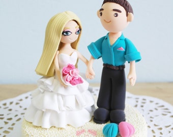 Custom Wedding Cake Topper Super plumber & Smurfette