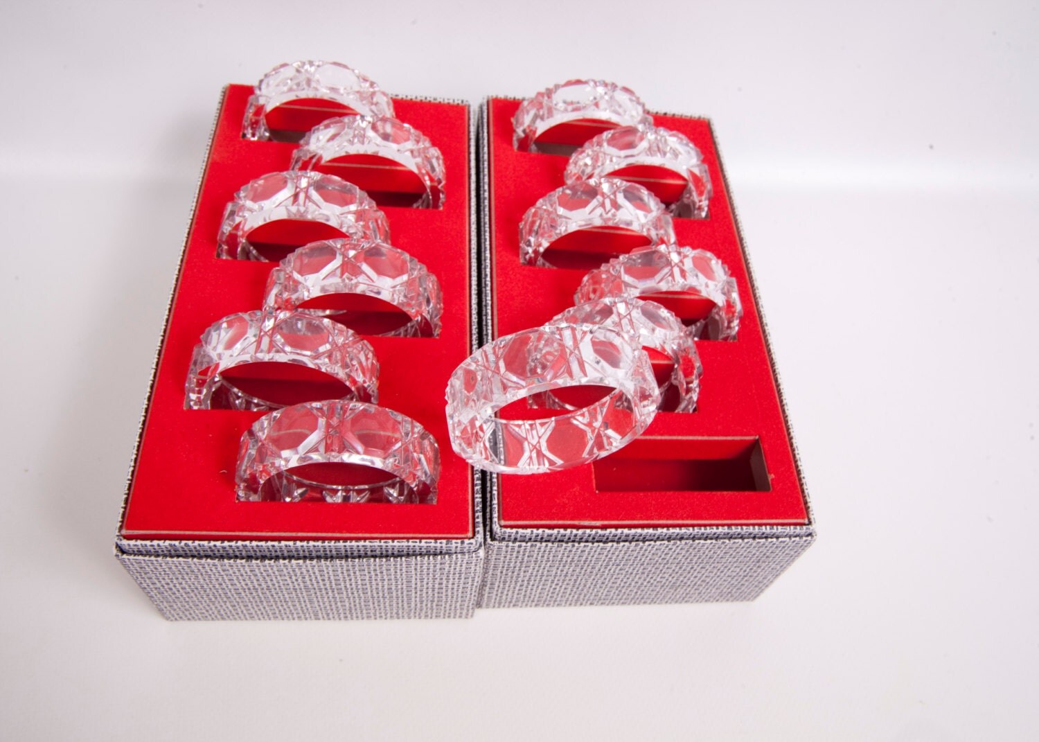 Vintage Crystal Glass Napkin Rings Made in Germany Set of 12