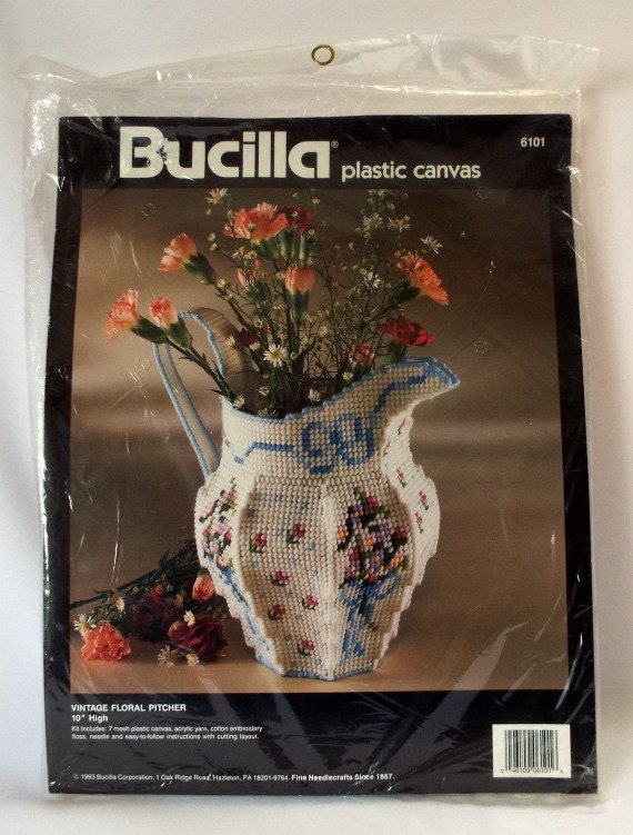 Bucilla Needlepoint Kit Vintage Floral Pitcher Plastic Canvas Bucilla Needlepoint Kit Vintage Floral Pitcher Plastic Canvas