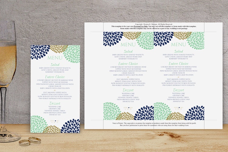 Printable Wedding Menu Card Template DOWNLOAD by KarmaKWeddings
