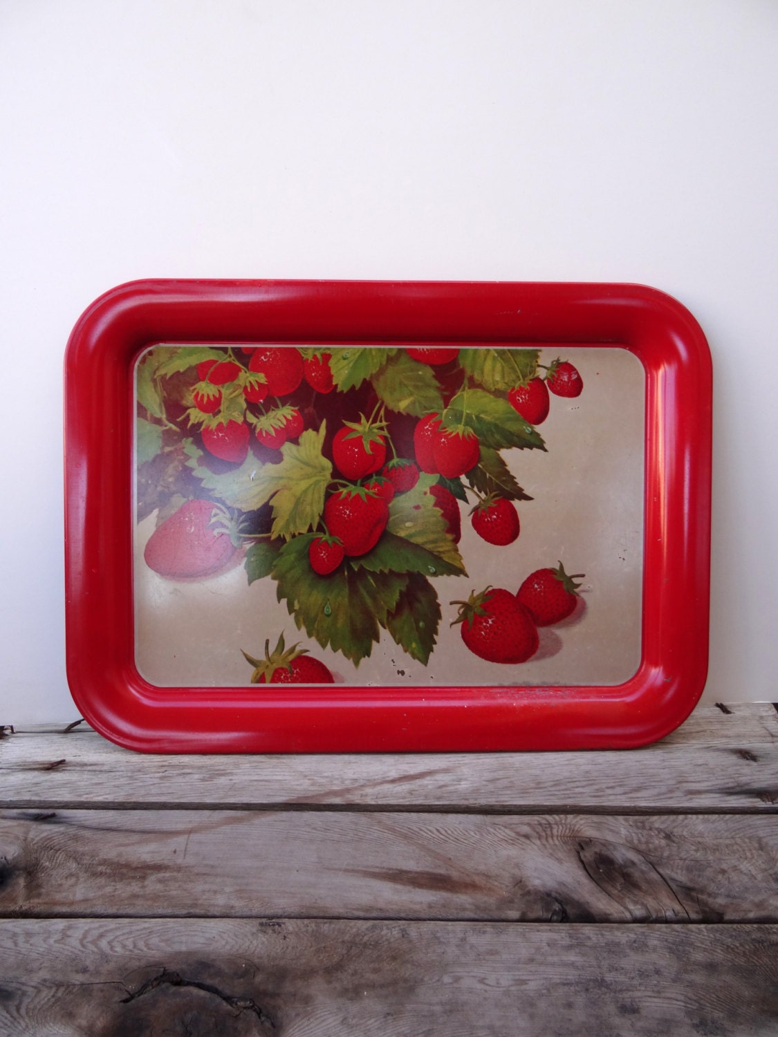 Vintage Red Strawberry Tray, Tin Tray, Decorative Metal Tray, Cottage ...