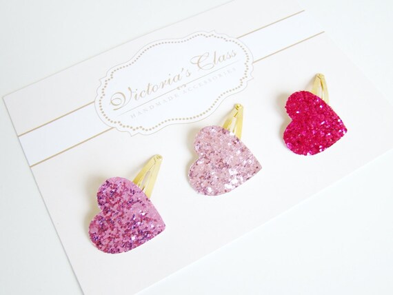 Glitter Heart Hair Clips Sparkling Heart By Victoriasclass On Etsy
