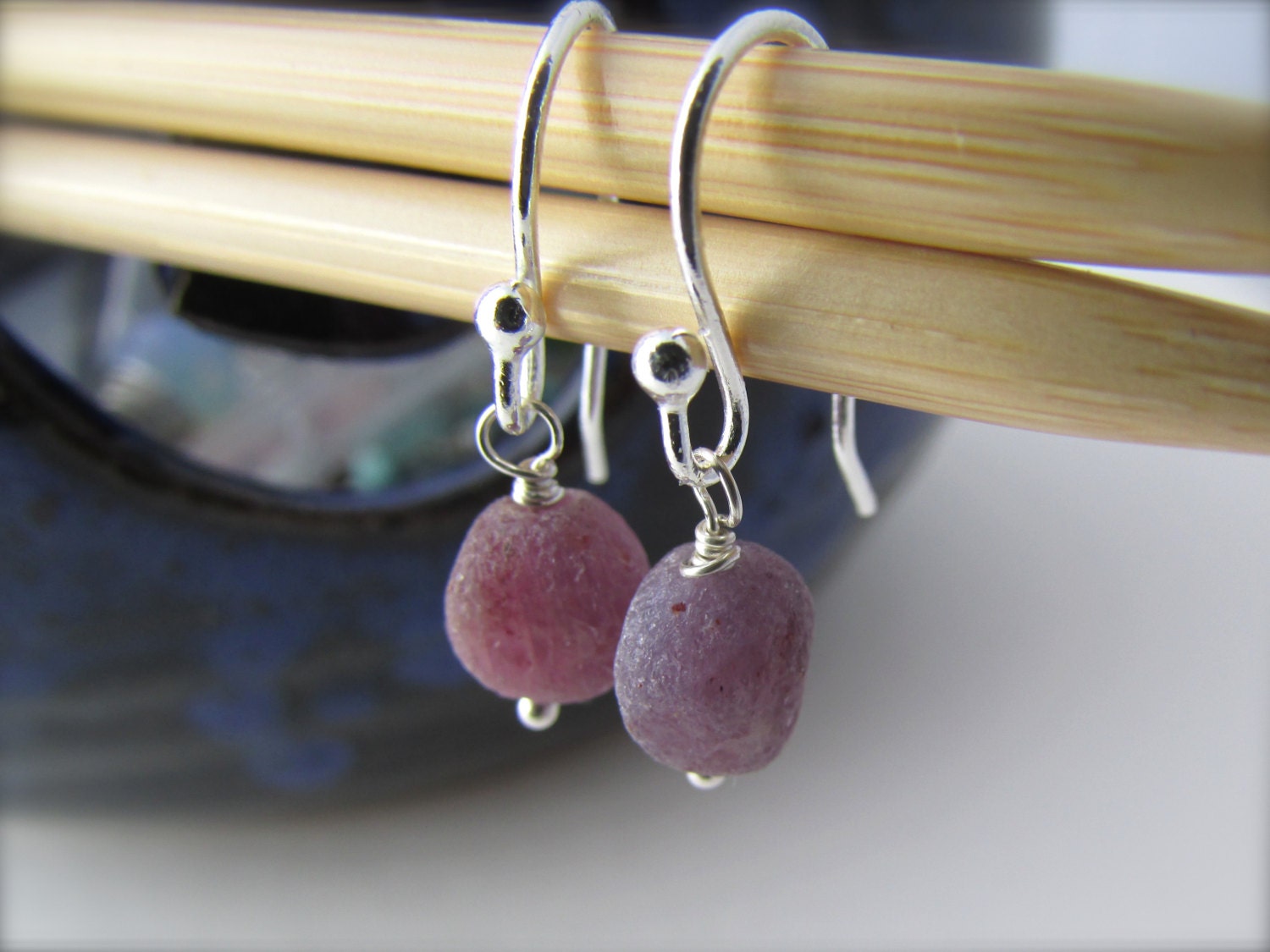 Raw Ruby Earrings rough tumbled ruby gemstone by twobadcats