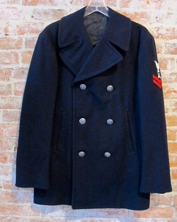 Navy Pea Coat Wool Jacket Petty Officer by stateandmainvintage