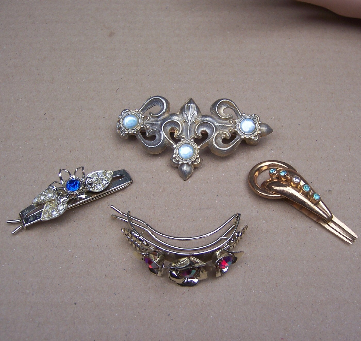 Vintage hair barrette 4 rhinestone Hollywood Regency hair accessory ...