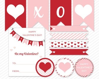 Valentine's Day Printable, Valentine's Day Banner, Straw Flags, Cupcake ...