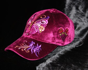 Shanghai Flower Pink Baseball Cap Silk Velvet Oriental