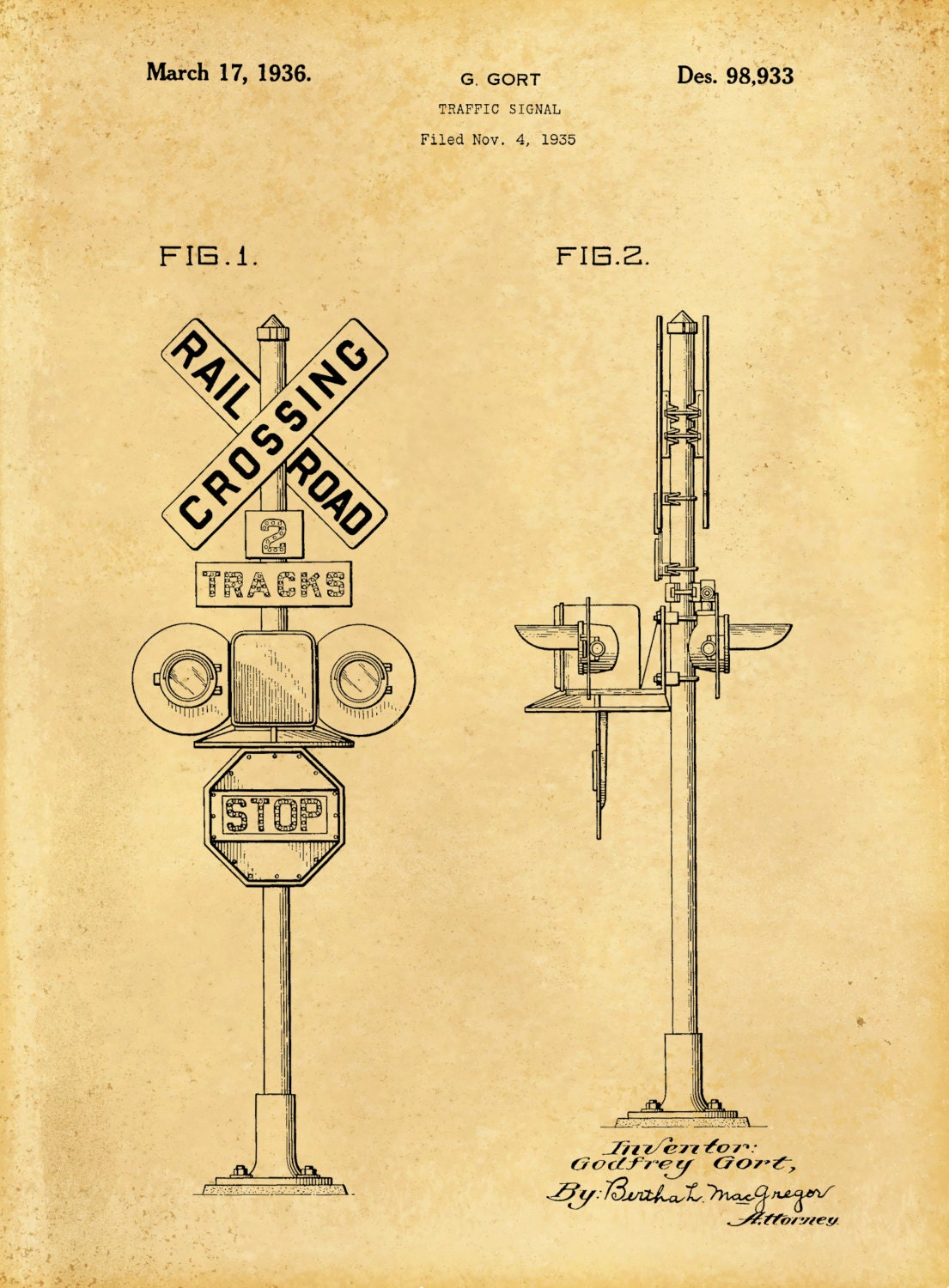 Patent 1936 Railroad Signal - Art Print - Locomotive Art - Train ...