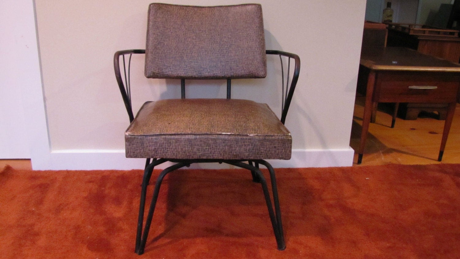 Brown Vinyl Viko Furniture Co. Swivel Chair Atomic Era 1950s Mid ...