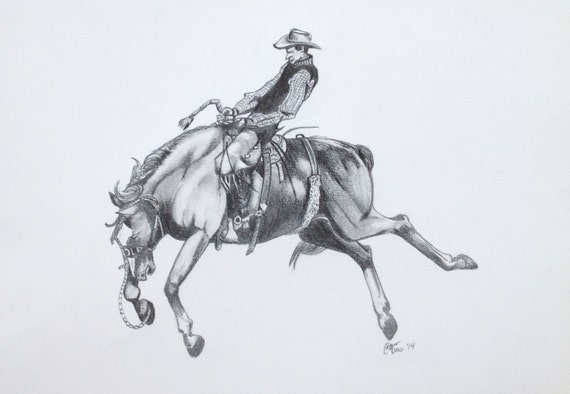 Items similar to Original Pencil Drawing - "Saddle Bronc" on Etsy