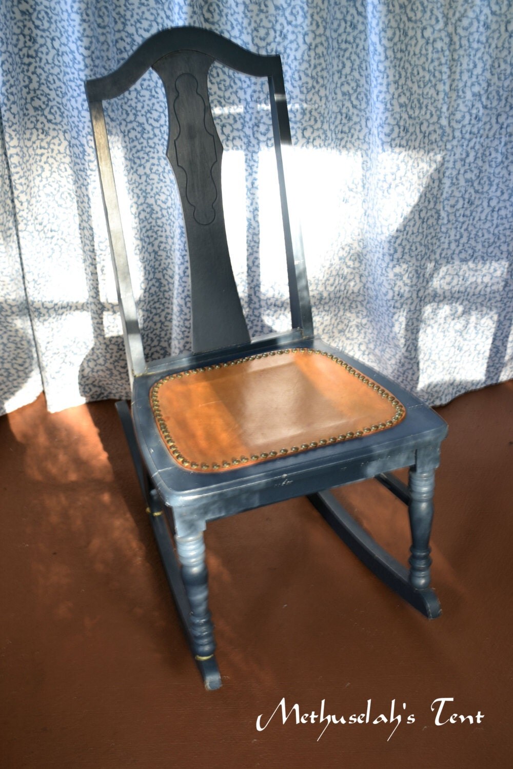 Antique Blue Childrens Rocking Chair W/ Leather Seat – Haute Juice