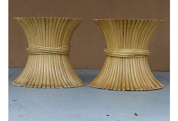 Pair of Mid-century Bamboo & Rattan Sheaf Form Side table arrtibuted to ...