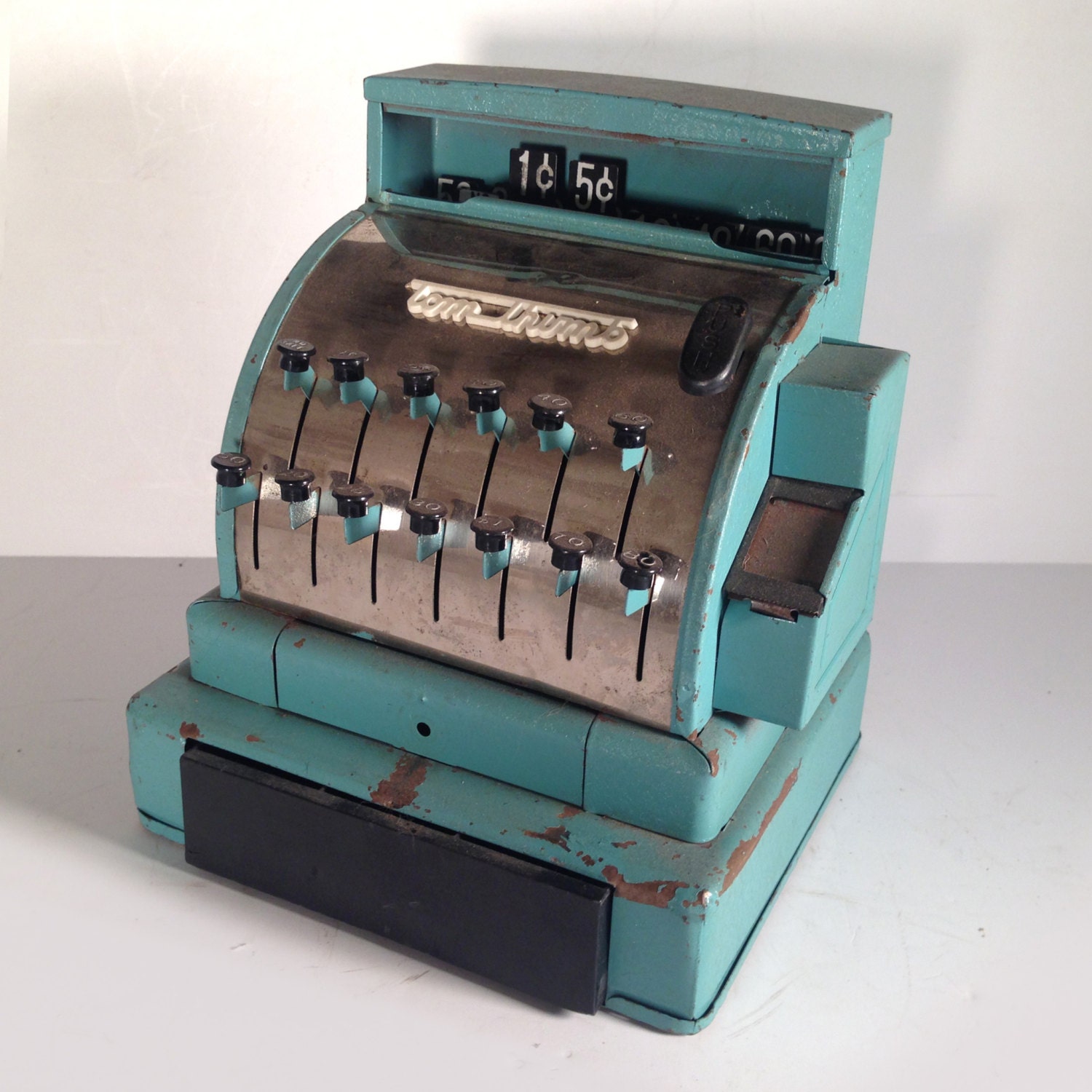 1950's Vintage Toy Cash Register Rare retro seafoam