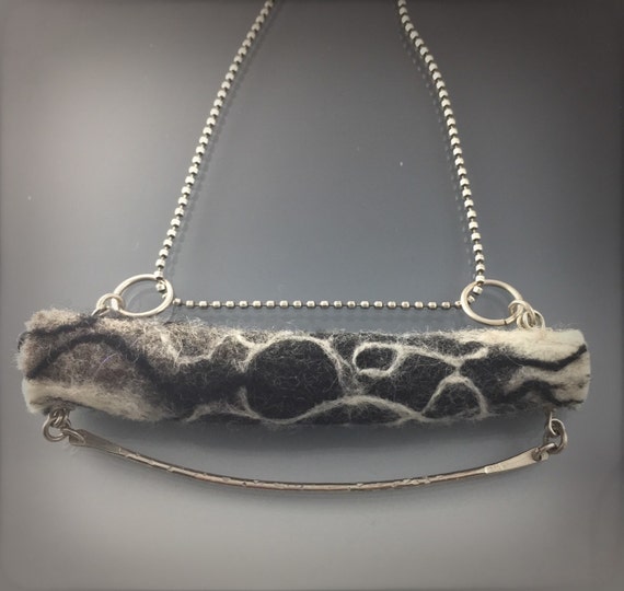 Items similar to Sterling silver and felted wool pendant necklace one ...