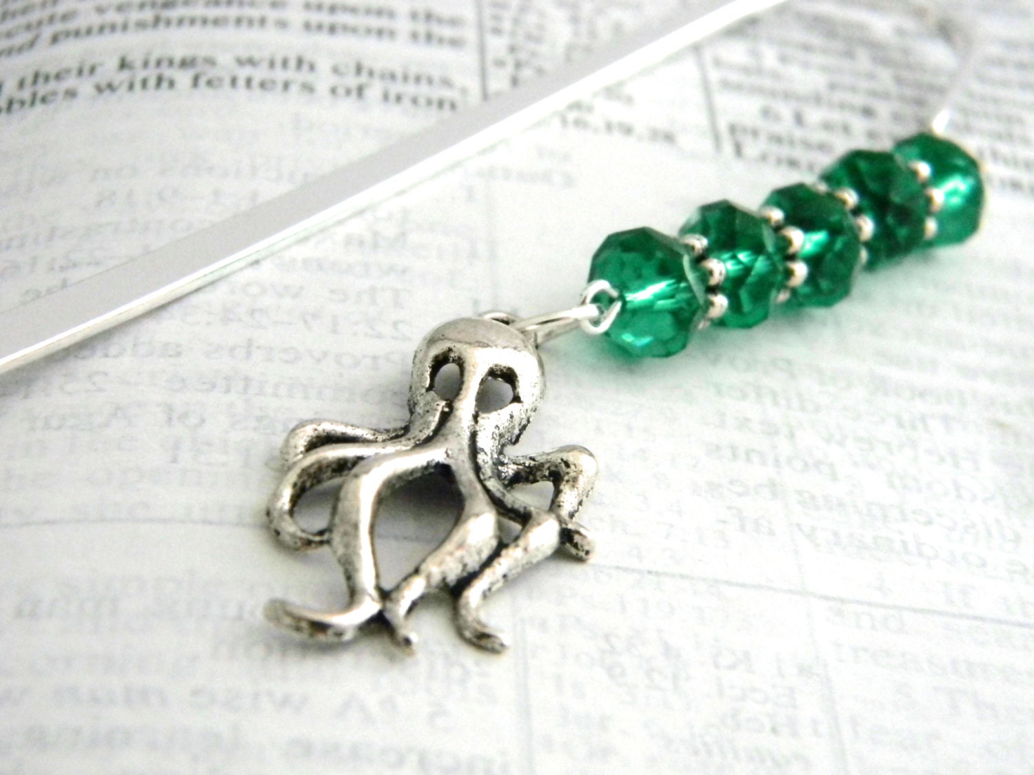 Octopus Bookmark with Green Glass Beads Shepherd by hiddentreasure
