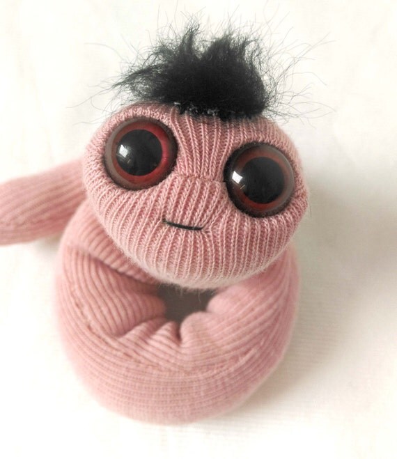 Pale pink worm puppet/ pocket size plush toy