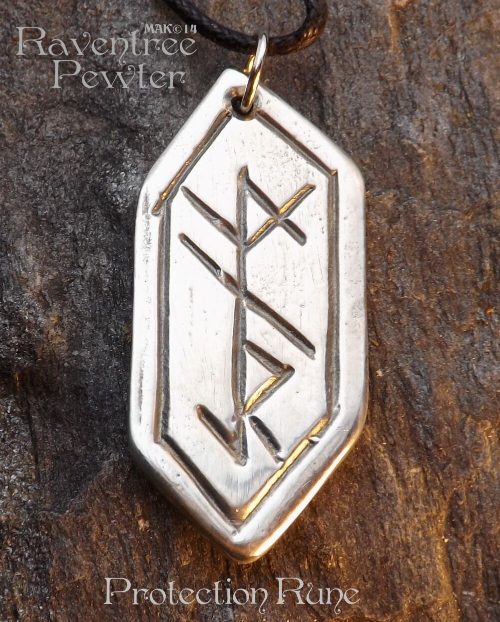 Protection Rune Pewter Pendant Nordic Norse Jewelry