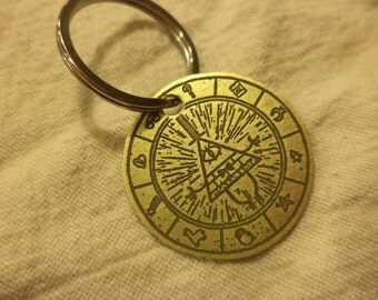Bill Cipher Etched Brass Keychain