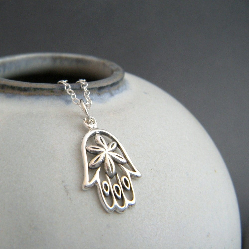 silver hamsa hand necklace filigree sterling silver small zen