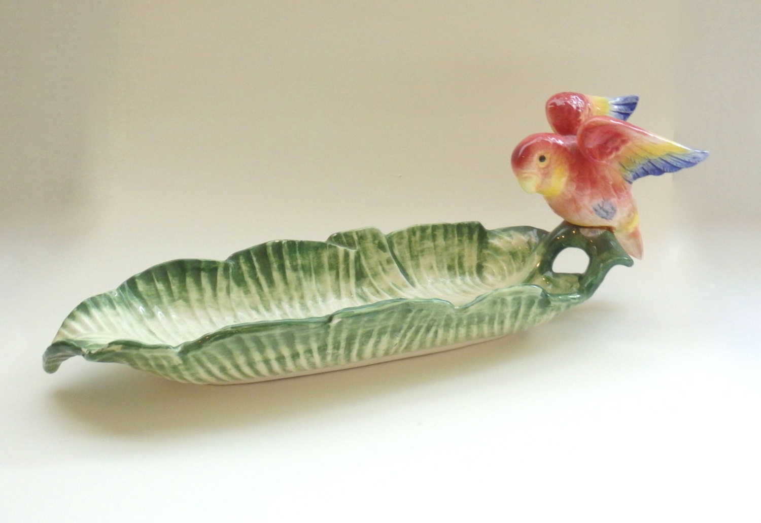 Fitz and Floyd Majolica Parrot and Leaf Serving Dish, Earthenware Birds ...
