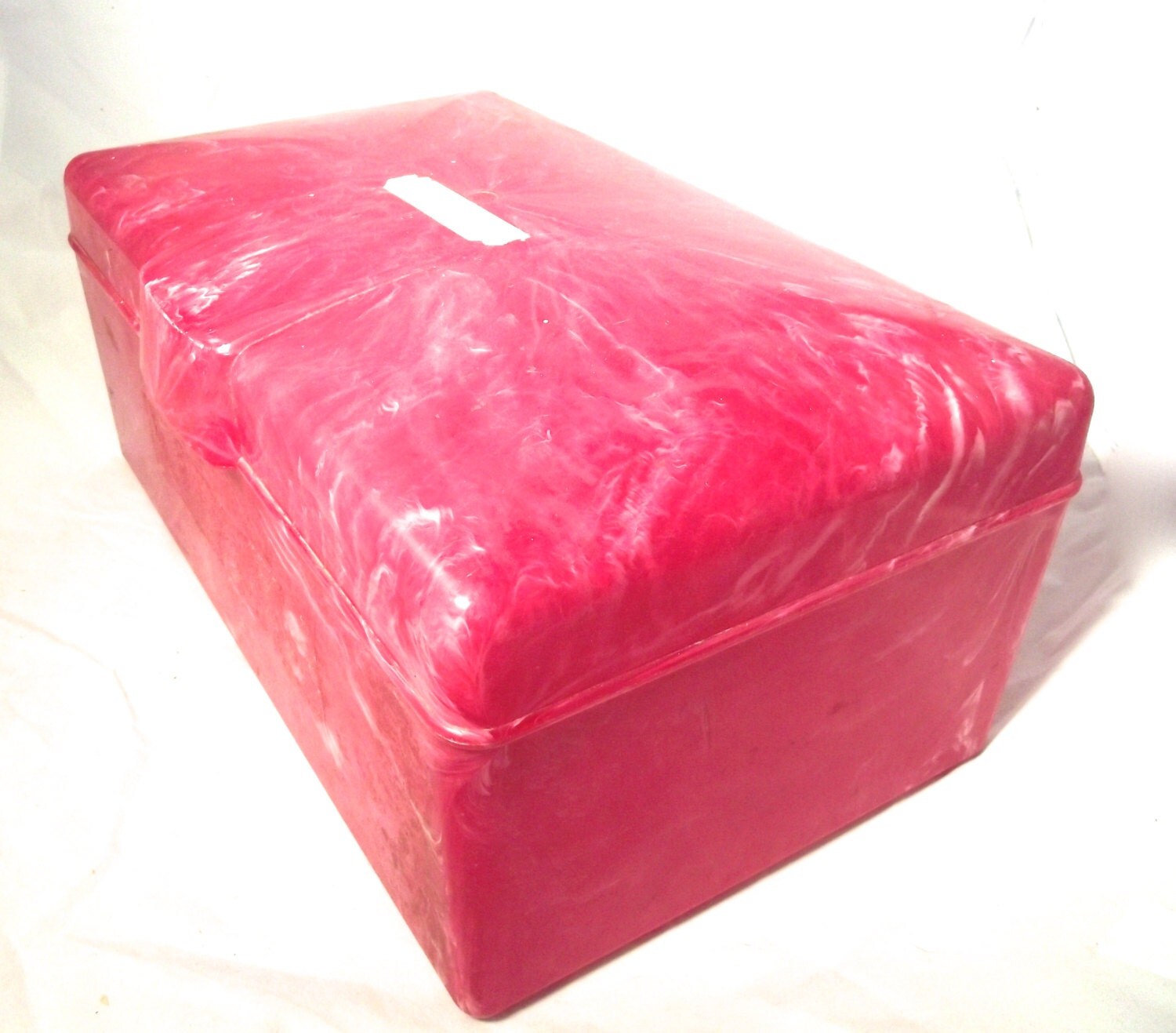 Hinged Plastic Storage Box, Vintage Case in Marbleized Raspberry Red ...