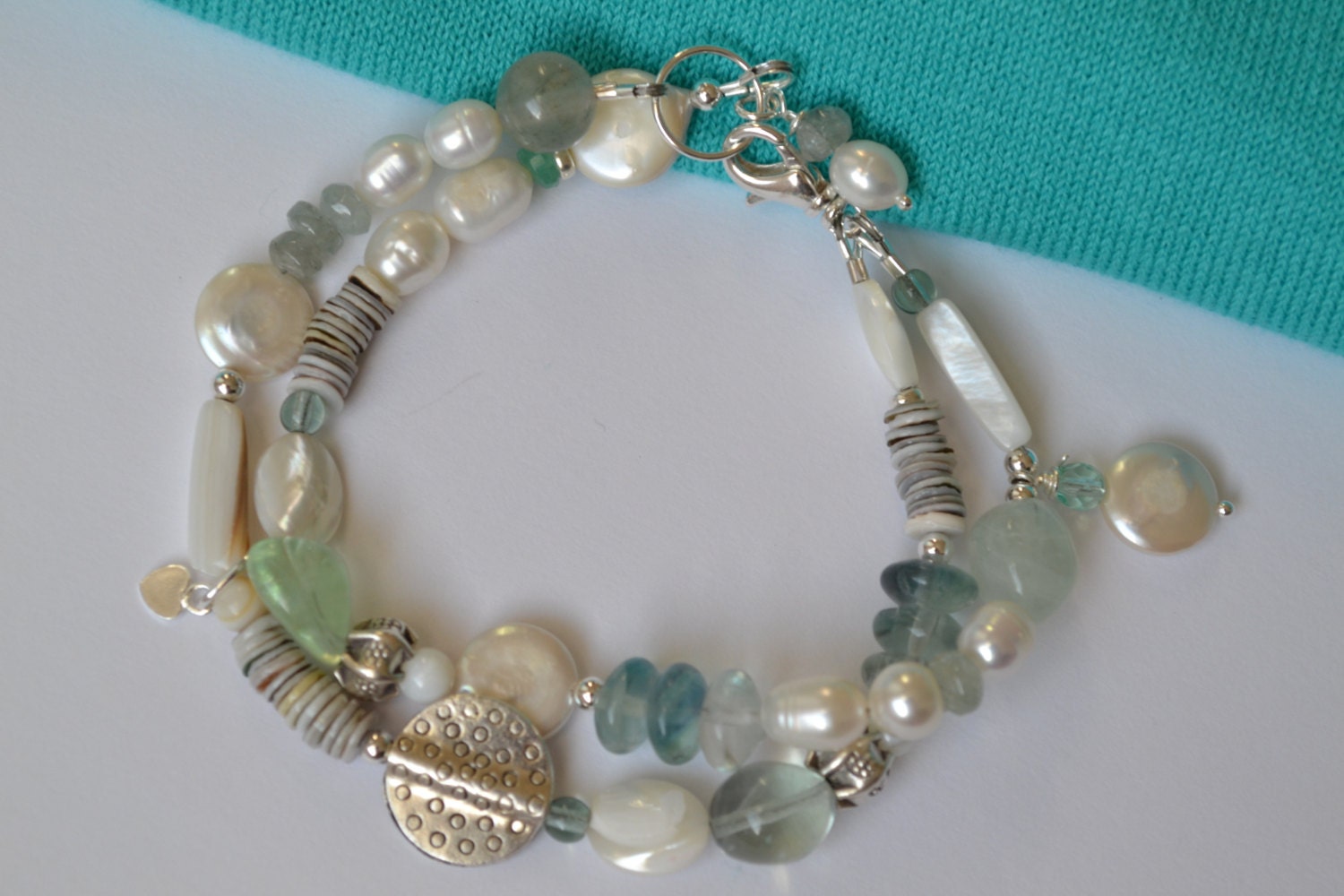 Multi Strand Freshwater Pearl and Silver Bracelet by IvysPebbles