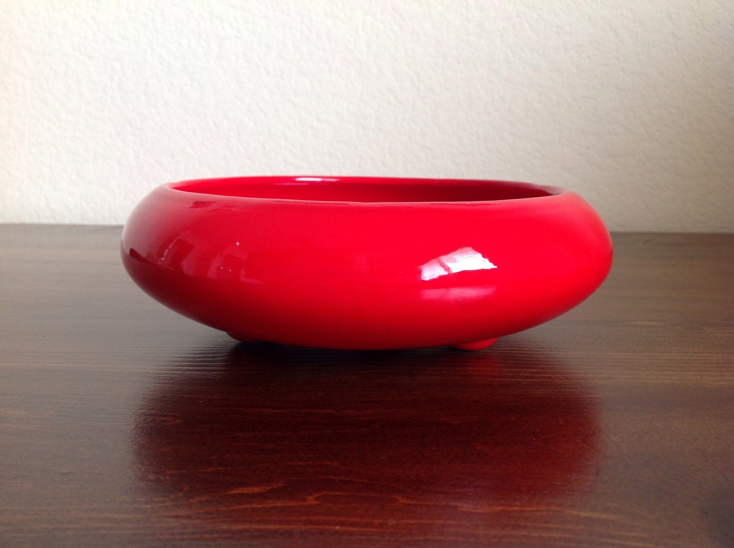 Red Ceramic Shallow Planter by ThriftAdventures on Etsy