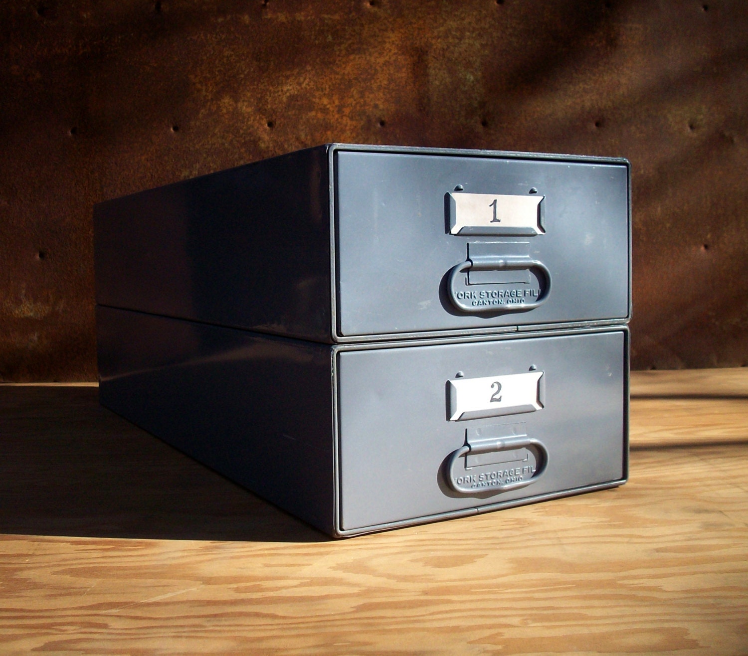 Set of 2 Vintage Industrial Metal Stacking Storage Drawers / Industrial ...