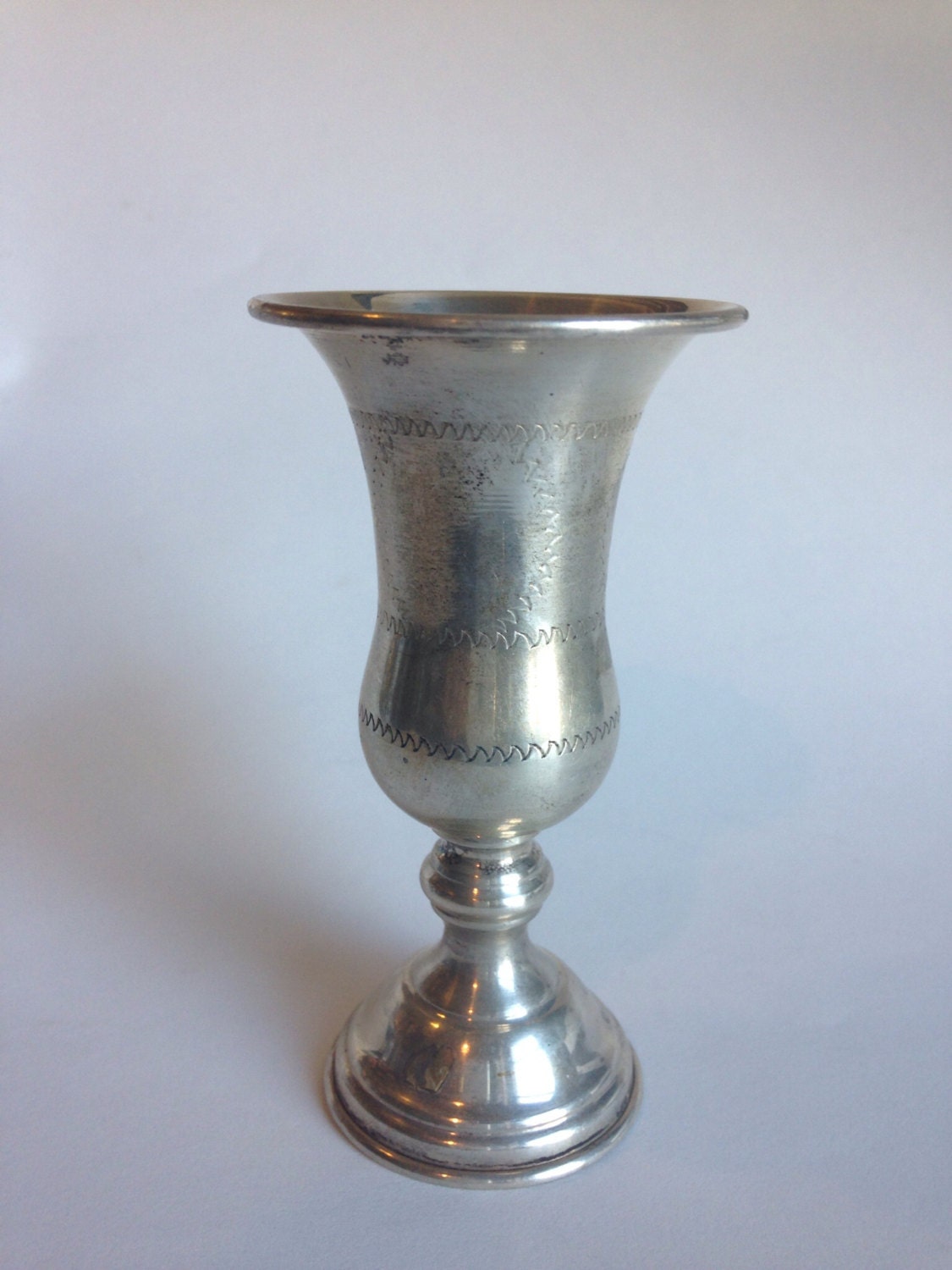 Antique sterling silver goblet with incised design