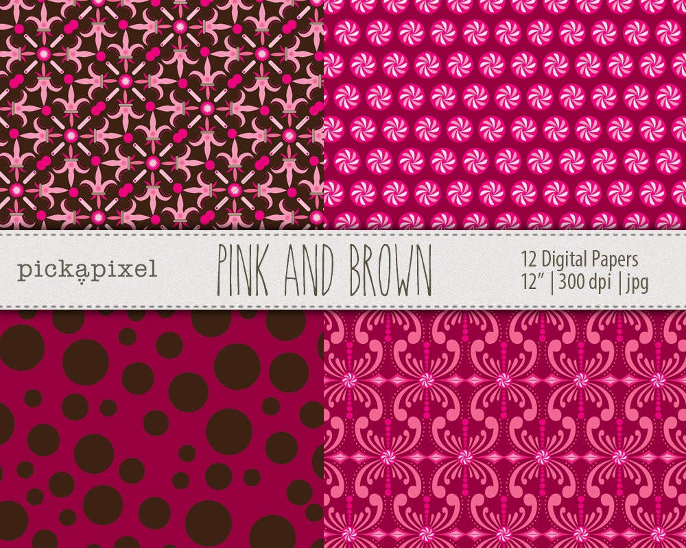 Pink and Brown Digital Papers , Craft Papers - scrapbook paper ...