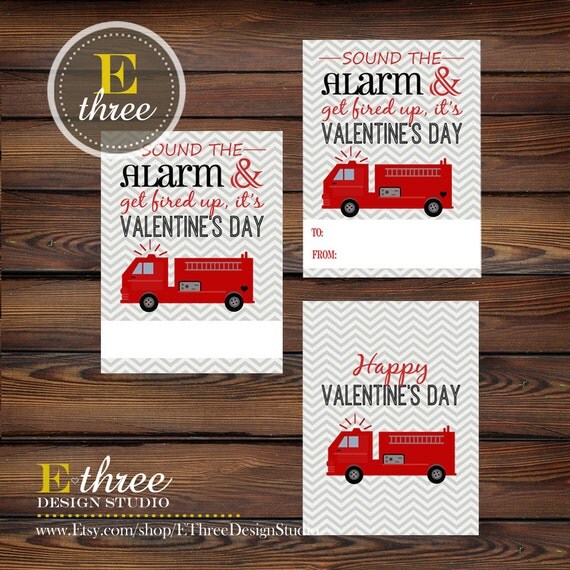 Items similar to Printable Boy's Valentines - Firetruck Valentine's ...