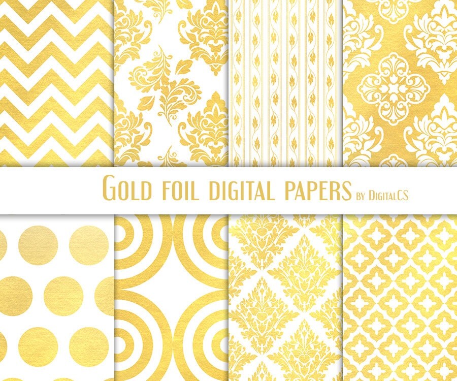 Gold foil digital paper Gold digital paper gold damask digital