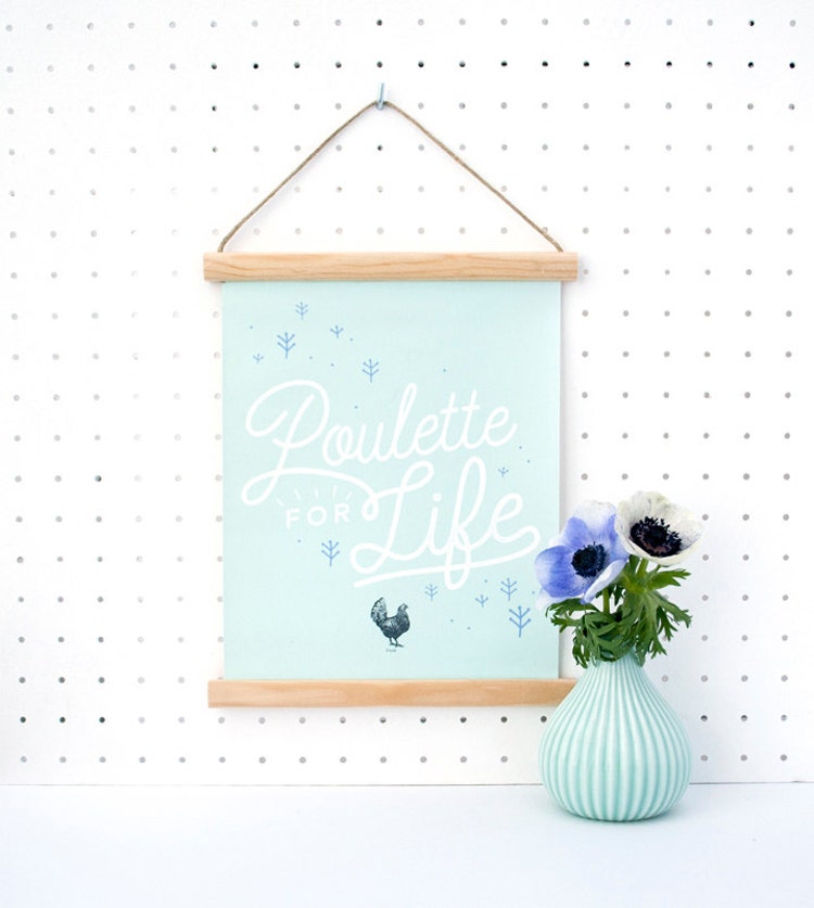Poster retro en toile de coton et baguettes en bois par LolitaPicco