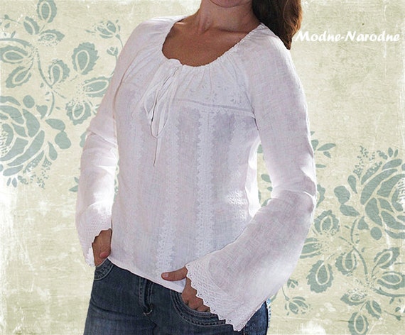 Womens white top Chic style embroidered romantic blouse Boho