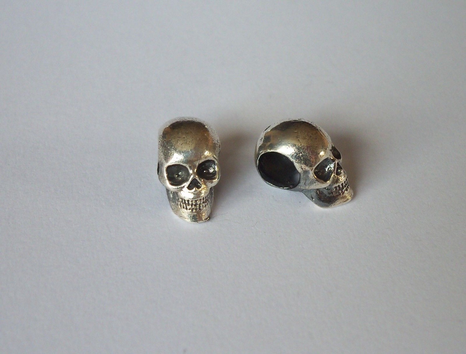 2 Solid Sterling Silver Skull Charm bead for European Charms