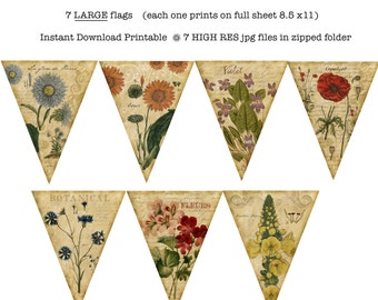 Retro Christmas Bunting flags You Print 5 8.5x11 files