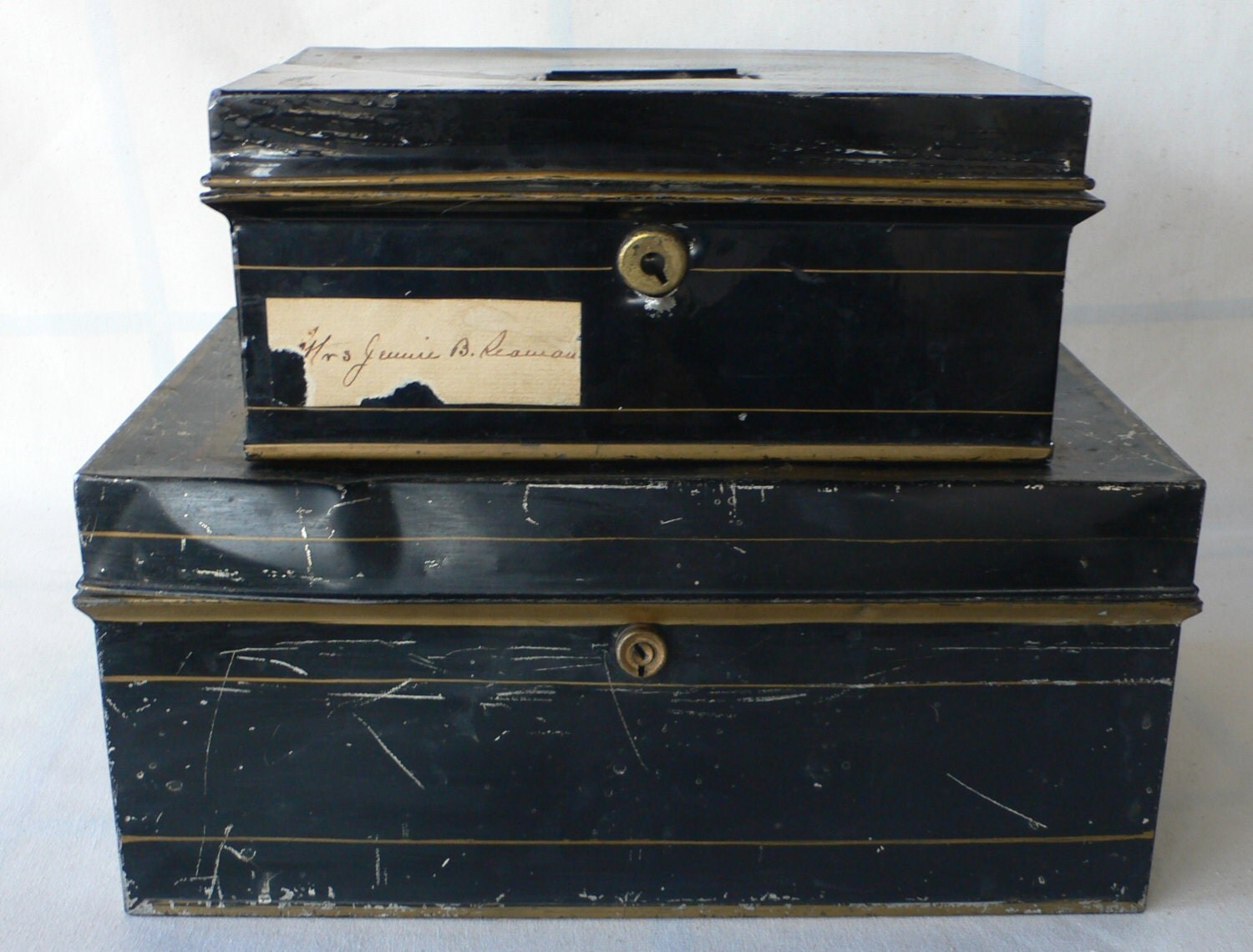 vintage metal strong box, tole, black and gold, file box from Diz Has ...